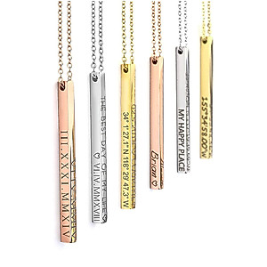 MignonandMignon Personalized Vertical Bar Necklace Coordinate Jewelry Mothers Day Gifts for Her Roman Numeral Graduation Gift Engraved 3D Necklaces for Women Initial Necklace - 4SBN