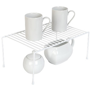 Smart Design Cabinet Storage Shelf Rack - Medium (8.5 x 13.25 Inch) - Steel Metal Wire - Cupboard, Plate, Dish, Counter & Pantry Organizer Organization - Kitchen [White]