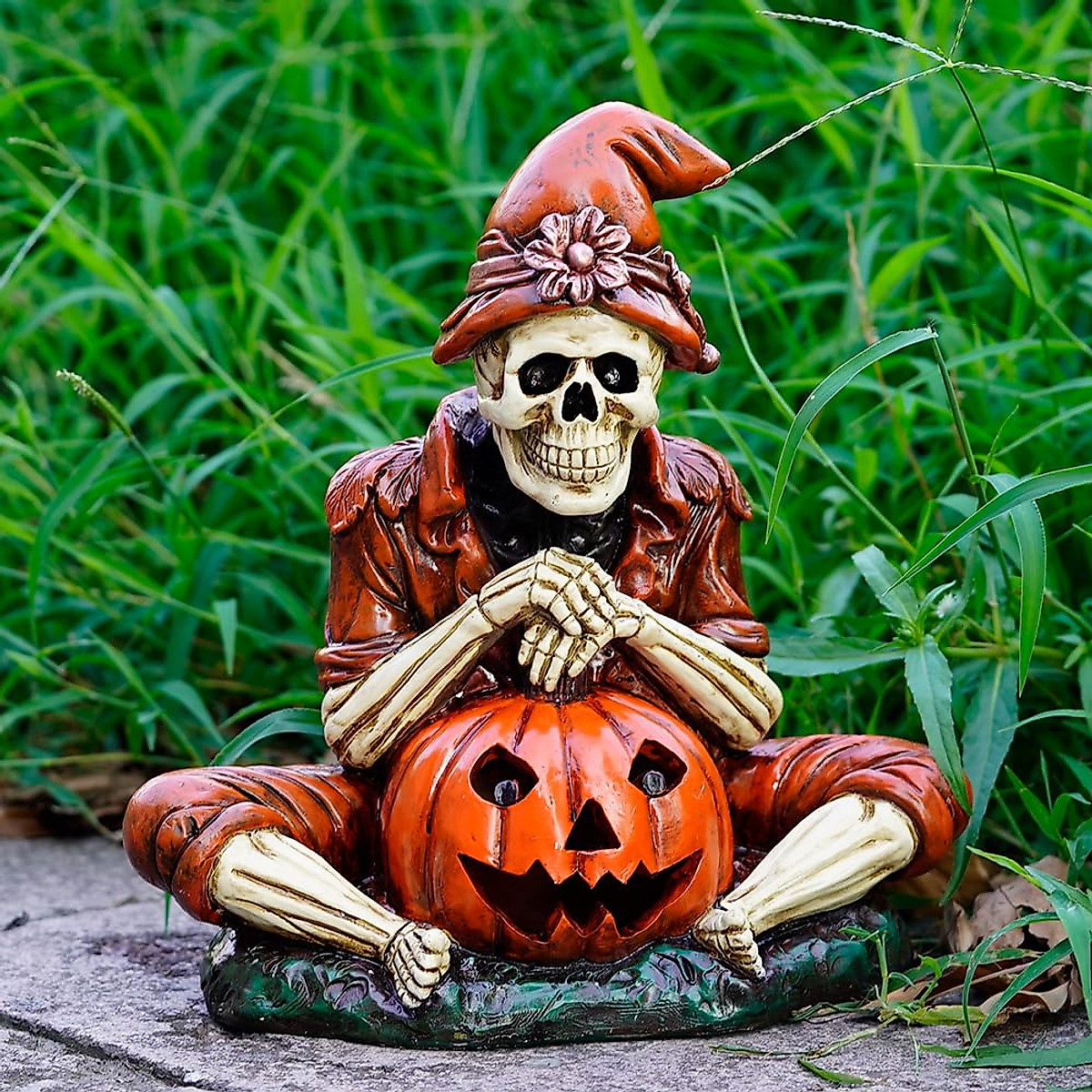 Tooyuart Halloween Decorations Skull Skeleton Garden Statue with Solar Pumpkin Lantern - Halloween Decorations for Outdoor, Holiday, Parties, Indoors, Yards, Gardens, Lawns (Pumpkin Ghost)