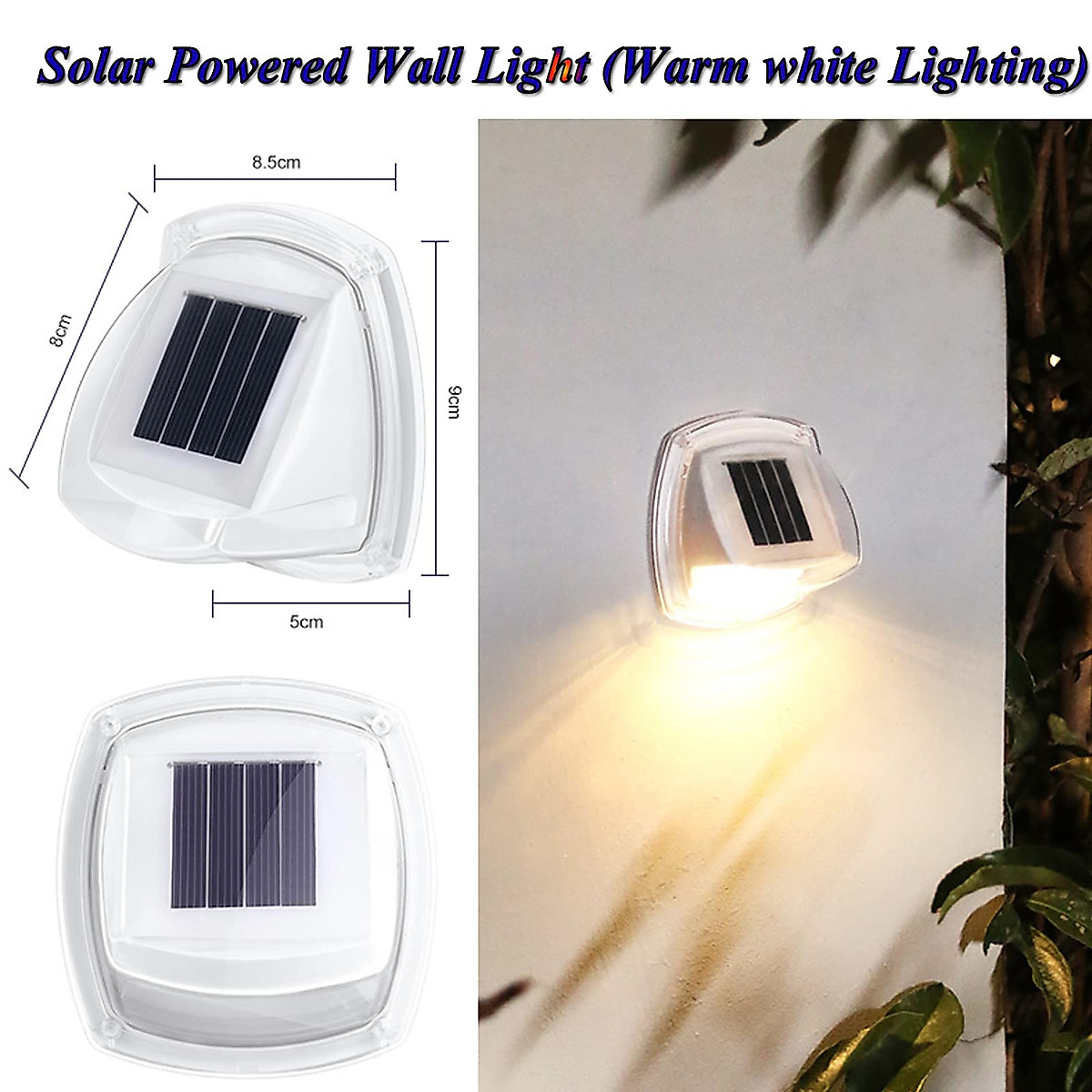 WONFAST Solar Outdoor Lights, Waterproof 8LED Solar Wall Light Lawn Fence Walkway Decorative Night Lamps for Home Pathway Street Courtyard Steps Garden Decoration (6Pack, Warm White)