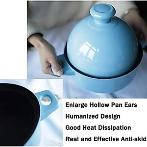 MYYINGBIN Blue Moroccan Tagine Ceramics Cooking Pot with Conical Cover Lead-Free Stewpot for Different Cooking Styles