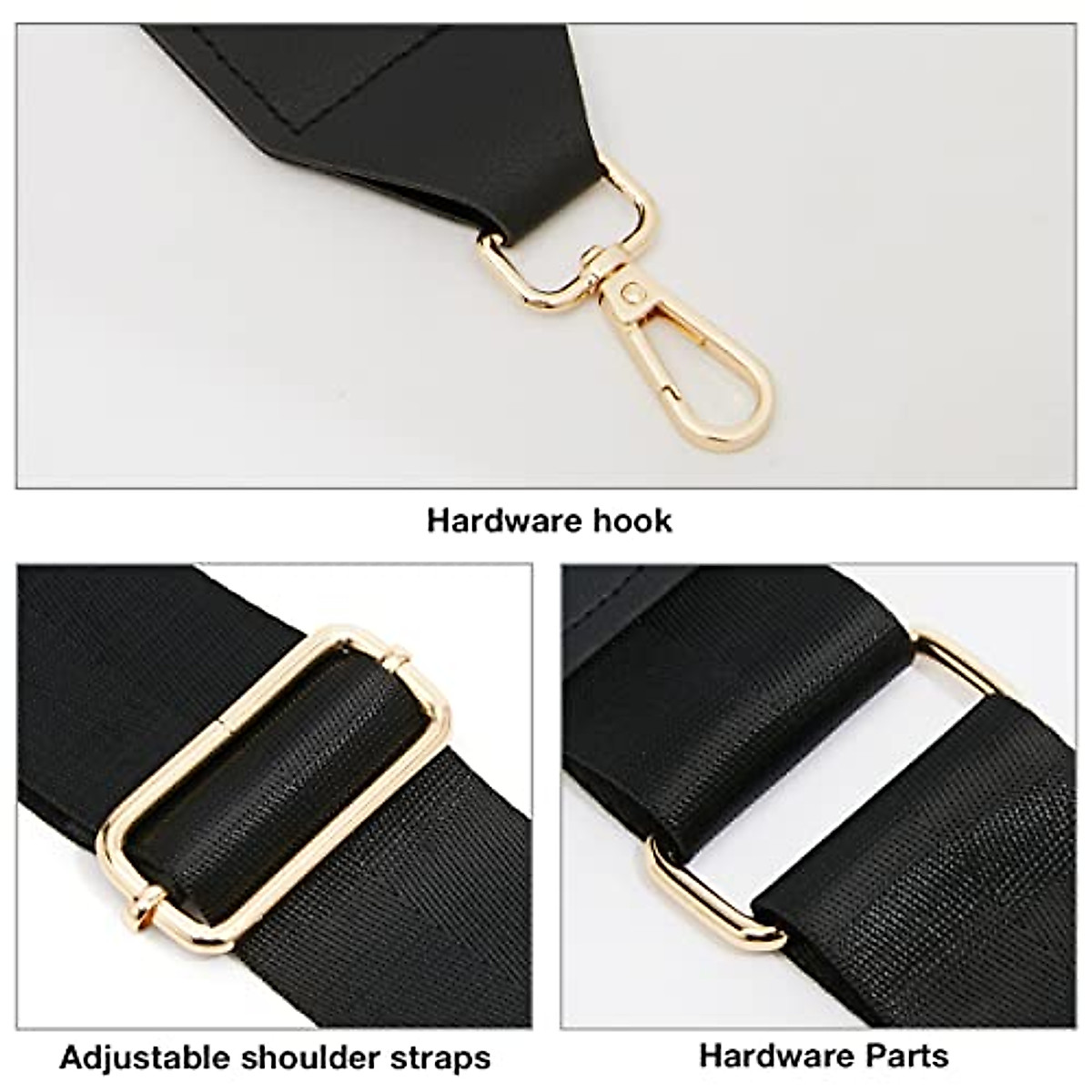 Wide Purse Strap Adjustable Strap Replacement Canvas Crossbody Handbag Shoulder Bag Strap Guitar Style for Women (02 Black)