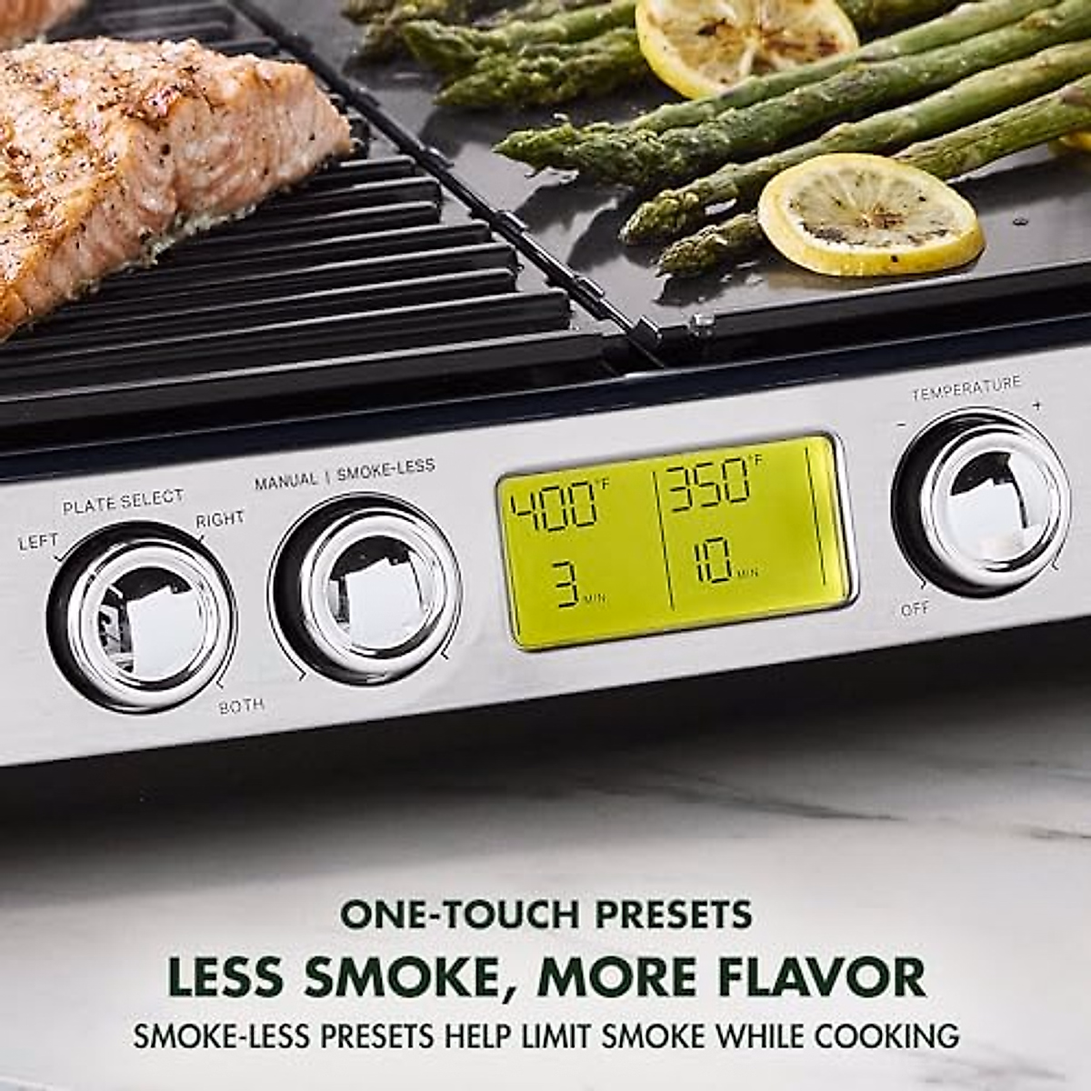 GreenPan Elite XL Smoke-less Grill and Griddle, Healthy Ceramic Nonstick Interchangeable/Removeable Cast Aluminum Plates, Indoor BBQ Sear Sizzle, LCD Display, Splash Guard, Drip Tray, PFAS-Free, Black
