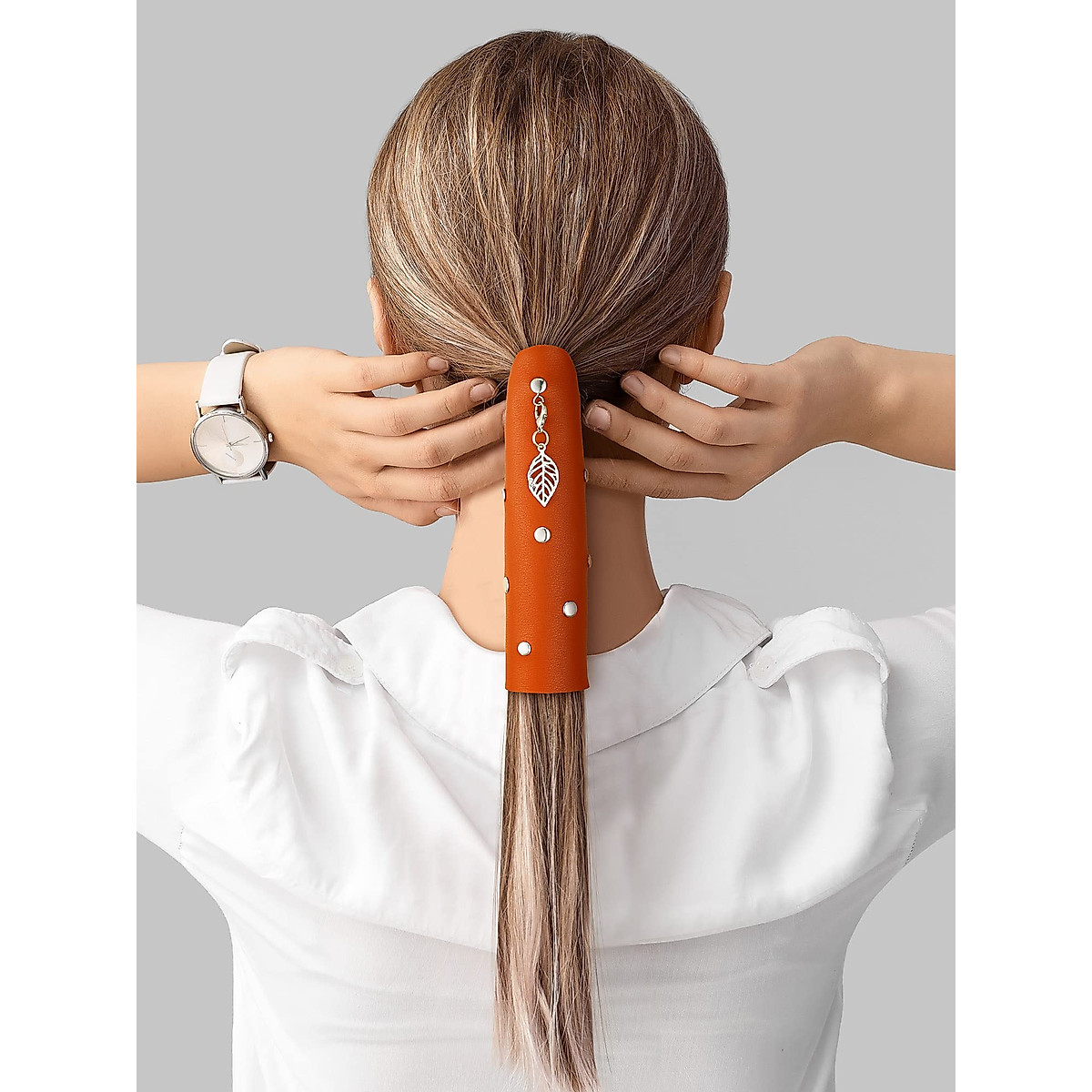 Otuuz 4 Pcs Leather Hair Wrap Motorcycle Ponytail Hair Wrap Hair Ties for Woman PU Hair Wrap Thick Ponytail Holder Braided Helmet Hair Accessories for Women(6 Inch,Black, Coffee, Brown, Reddish Brown)