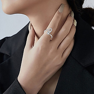 English Letter Style Diamond Inlaid Ring Korean Version Minimalist Combination with Open Ring Cock Ring Set Women Fashion Rings (Q, 4x6x4cm)