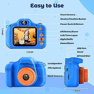 HOMHOW Kids Camera HD Kids Digital Camera for Boys Girls Children, Selfie Toddler Camera Kid Toys Christmas Birthday Gift Age 3 4 5 6 7 8 9 Year, 2inch IPS Screen with 32GB TF Card Navy Blue