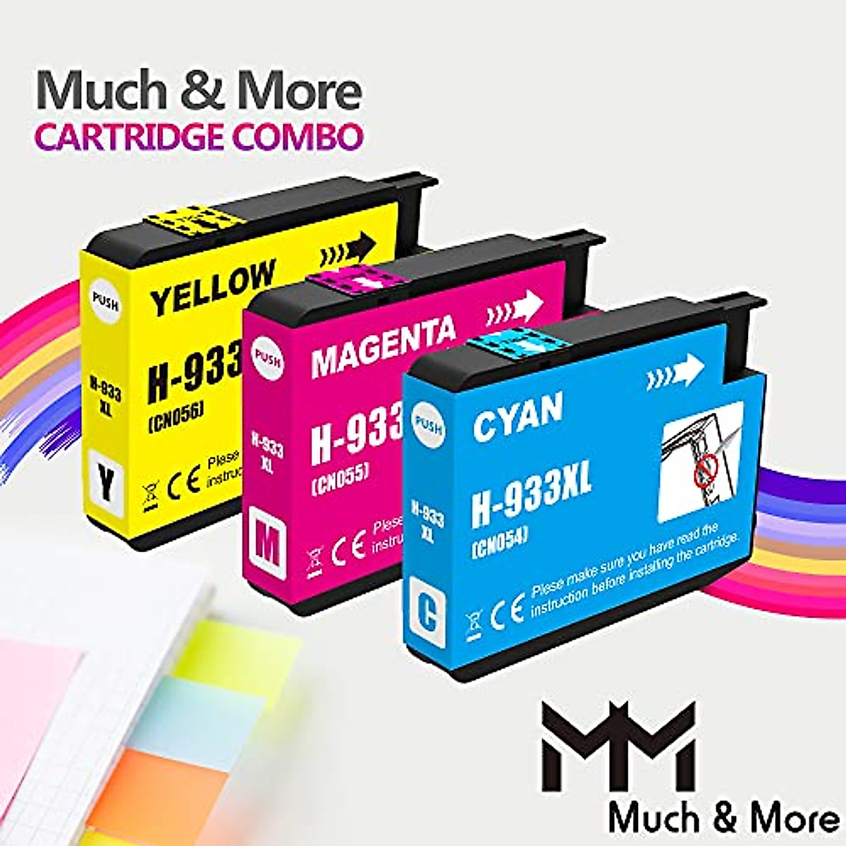 MM MUCH & MORE Compatible Ink Cartridge Replacement for HP 933XL 933 932 932XL Used for Officejet 6100 6600 6700 7110 7510 7610 7612 Printers (Cyan + Magenta + Yellow) 3-Pack