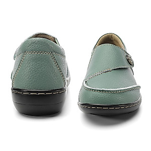 TERRIKAT Women's Classic Casual Green Leather Loafers Cute Moc Toe Slip On Comfort Walking Flats Lightweight Work Shoes 10.5 M US 1202-Lv10.5