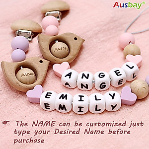 Personalized Stroller Clip with Name, Wooden Bird Shape (Grey)