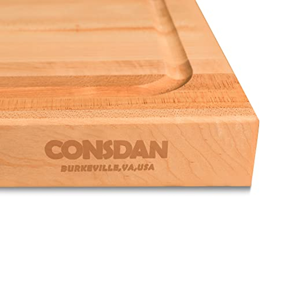 CONSDAN Cutting Board, USA Grown Hardwood, Butcher Block Hard Maple with Invisible Inner Handle, Prefinished with Food-Grade Oil, Suitable for Kitchen Edge Grain, 1-1/2" Thick, 20" L x 15" W