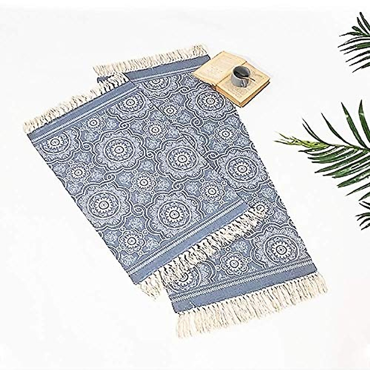 Hedume 2 Pack Cotton Area Rug, Machine Washable Printed Tassels Throw Rugs for Kitchen, Living Room, Bedroom Bathroom, Laundry Room, 2 x 3 Feet, 2 x 4.2 Feet