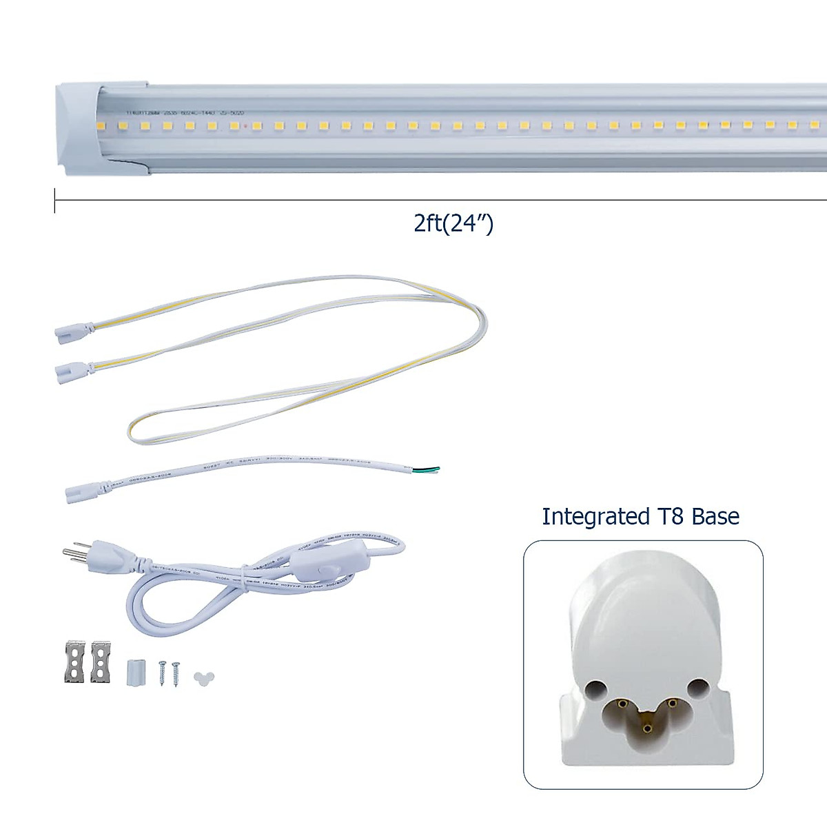 Greess 12 Pack LED T8 Shop Light 2FT 10W 6000K Daylight White Linkable LED Integrated Tube Lights with Clear Cover, LED Bar Lights for Garage,Workshop,Workbench with On/Off Plug Cord