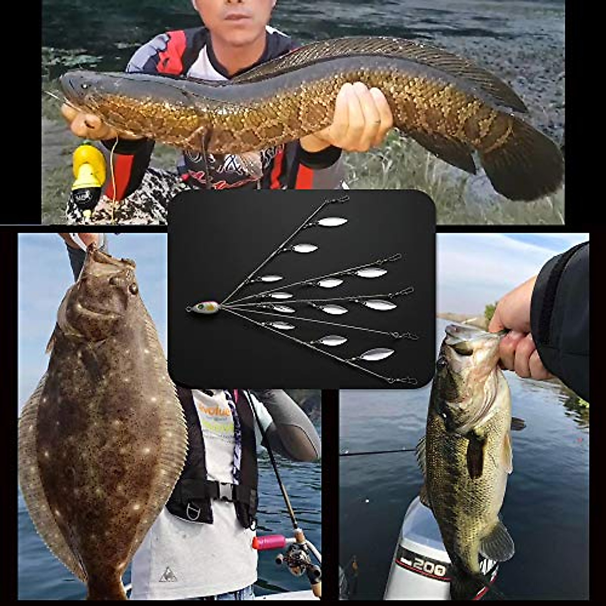 5 Arms Alabama Umbrella Rig Fishing Ultralight Tripod Bass Lures Bait Kit Junior Ultralight Willow Blade Multi-Lure Rig (12 blade kit (48pcs))