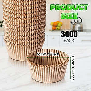 3000 Pieces Cupcake Liner Bulk Grease Proof Baking Cups Standard Natural Paper Muffin Liners Muffin Paper Cups Small Cupcake Wrappers Baking Cups for Candy Cooking Baby Showers Weddings Birthdays