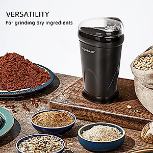 Coffee Grinder Electric, 60g/2oz Large Capacity, Aigostar Coffee Bean Grinder Spice Grinder with One Touch Operation, Cleaning Brush Included, Black