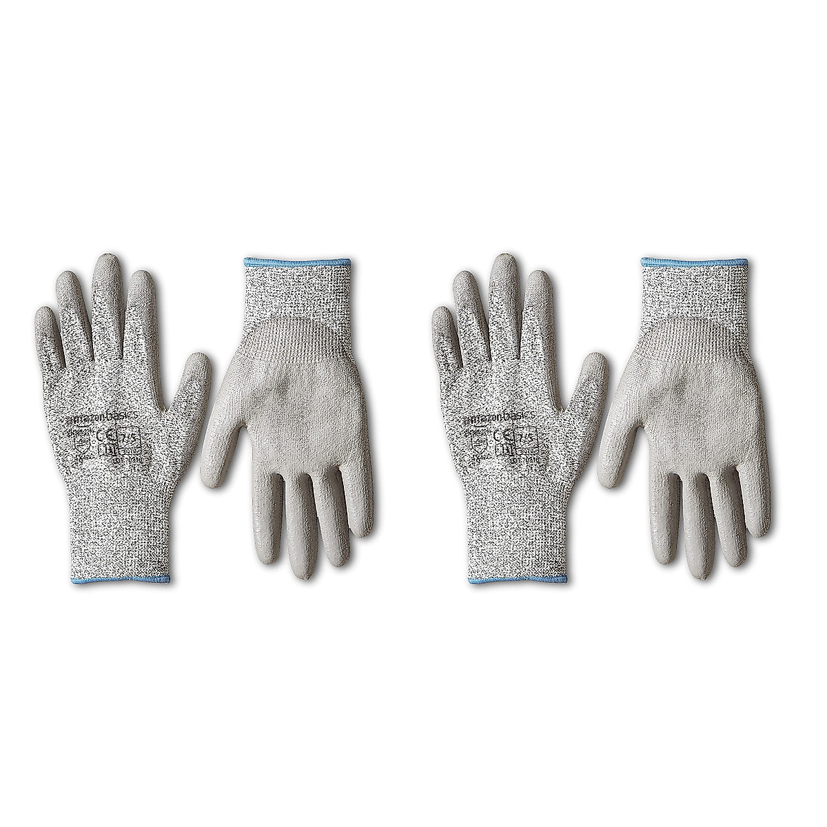 Amazon Basics Cut Resistant Work Gloves, Cut Level A2, Polyurethane Coated Gloves, Touch Screen, Salt & Pepper, Size 9, L, 2-Pair, Grey