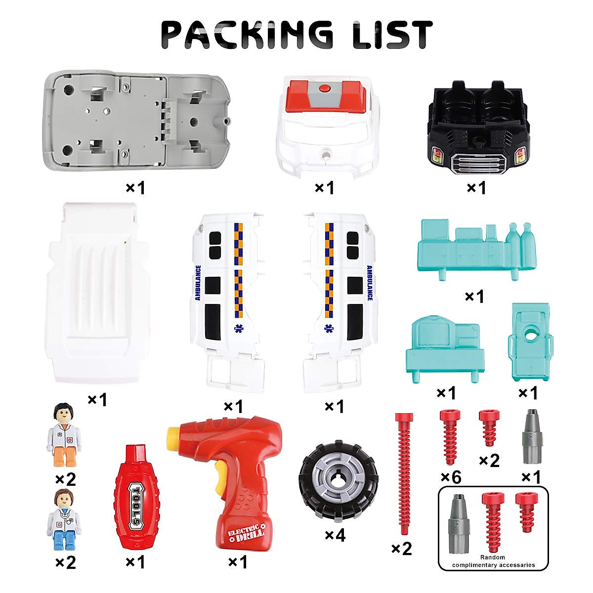 REMOKING Learning Take Apart Toy, Build Your Own Car Toy Ambulance Educational Playset with Tools and Power Drill, DIY Assembly Car Gifts for Kids with Realistic Sounds & Lights (3+ Ages)