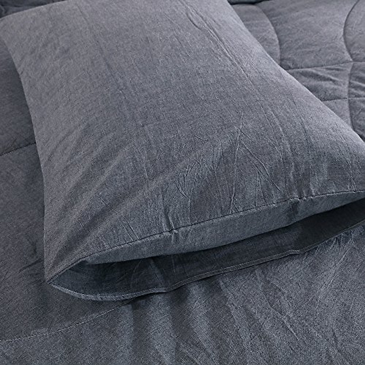 NTCOCO Comforter Set Thin Quilt Summer Lightweight Comforter,100% Washed Cotton,Machine Washable,Soft Comfy Breathable Can Sleep Naked (Grey, Queen)