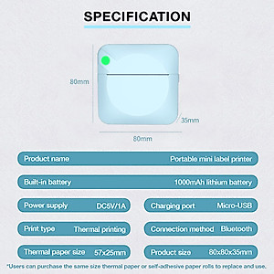 Mini Pocket Printer, Wireless Bluetooth Thermal Inkless Printer for Label Receipt Photo Notes Study Compatible with iOS & Android (GKI-022)