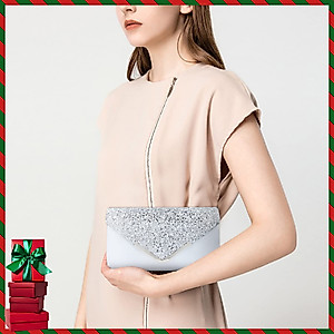 Carwales Silver Evening Clutch Women's Sequin Envelope Handbags Shiny Clutch Purse Wedding Prom Party Bridal Bag for Women(Silver)