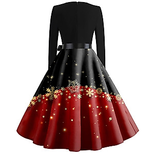 Christmas Dress, Women'S Casual Fashion Long Sleeve Printed Vintage Dresses Baby Doll for Women White Dress Petite Casual Fall Dresses 2023 Bridal Shower Dress Short Maxi (L, Vermilion)
