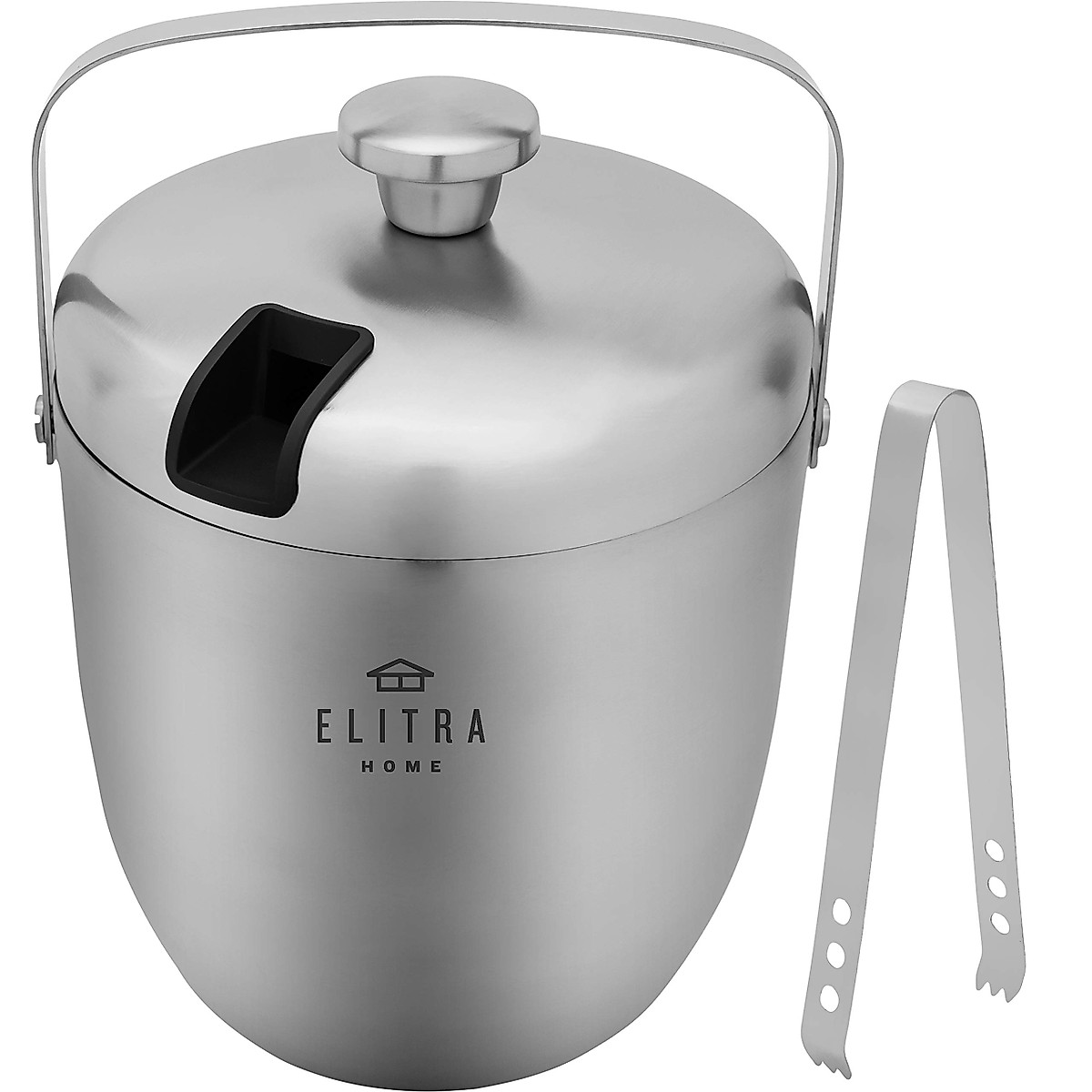 ELITRA Home Stainless Steel Ice Bucket & Wine Chiller with Tongs & Lid - Double Wall Insulated, 3 Liter - Silver