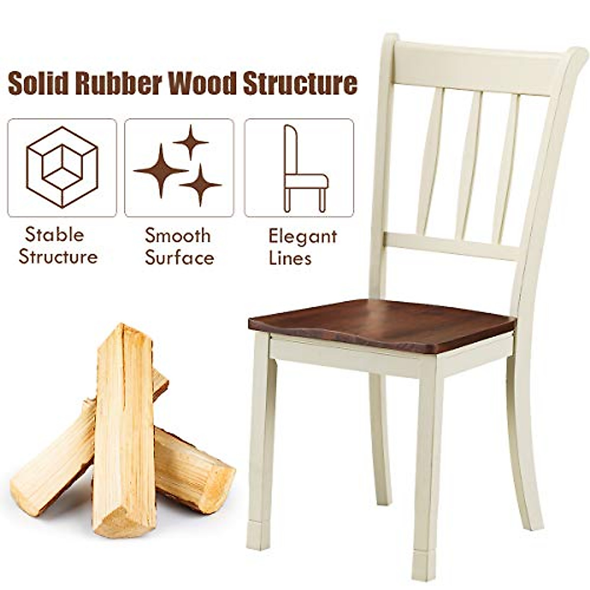 Giantex Solid Wood Dining Chairs Set of 2, Farmhouse Armless Kitchen Chair with Rake Back, Wooden Whitesburg Dining Room Chairs