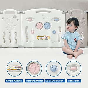 Albott Baby Fence 22 Panel Baby playpen Folding Play Pen Kids Activity Center Safety Play Yard Home Adjustable Shape Free Combination Portable Design for Indoor Outdoor Use (Grey, 22 Panel)