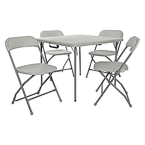 Office Star Resin 5-Piece Folding Square Table and Chair Set, Light Grey