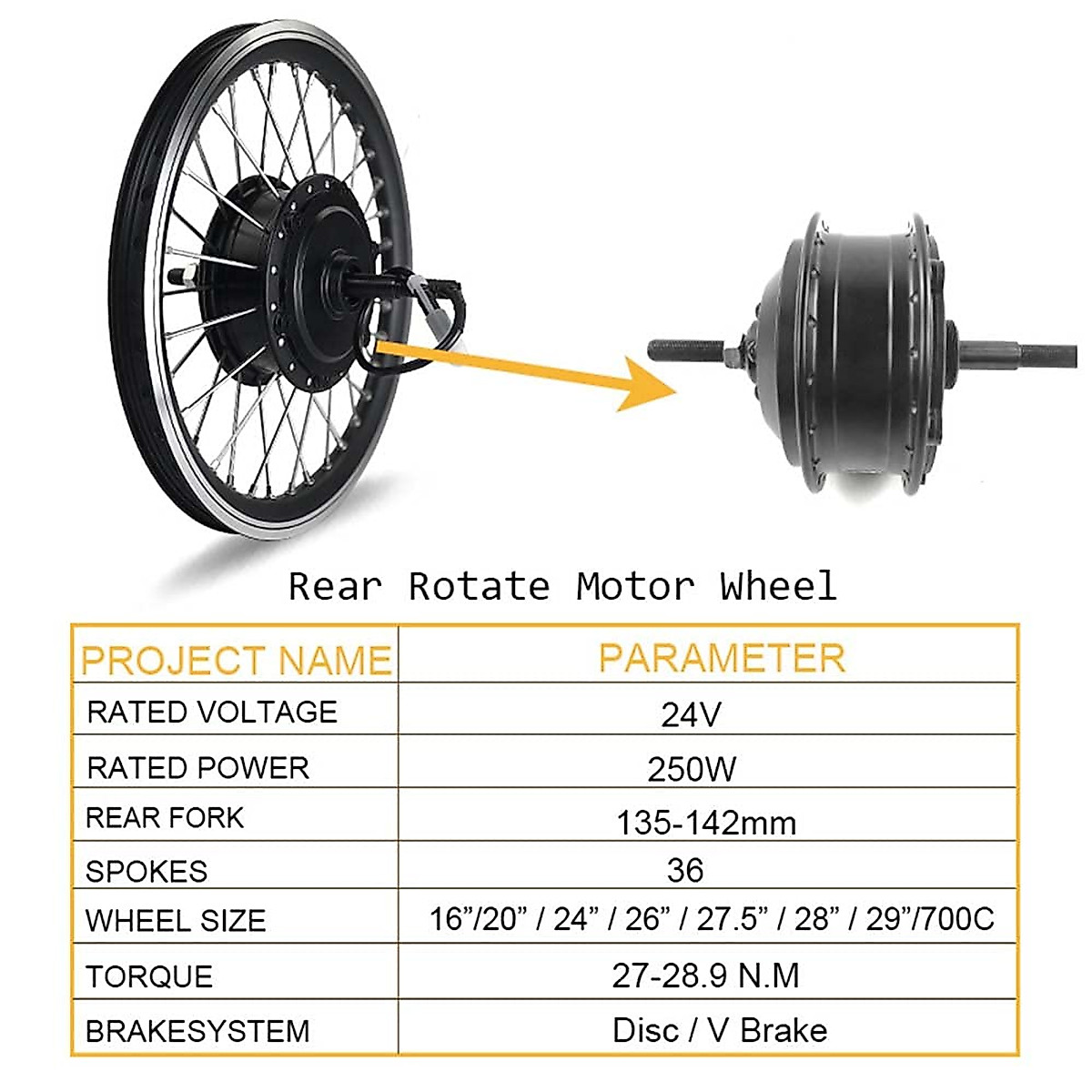 ZYXU Electric Bicycle Conversion kit 24V250W 16" 20" 24" 26" 27.5" 28" 29" 700c Rear Drive Spinning Motor E-Bike Cycling Hub Motor with LCD8H Display,700c