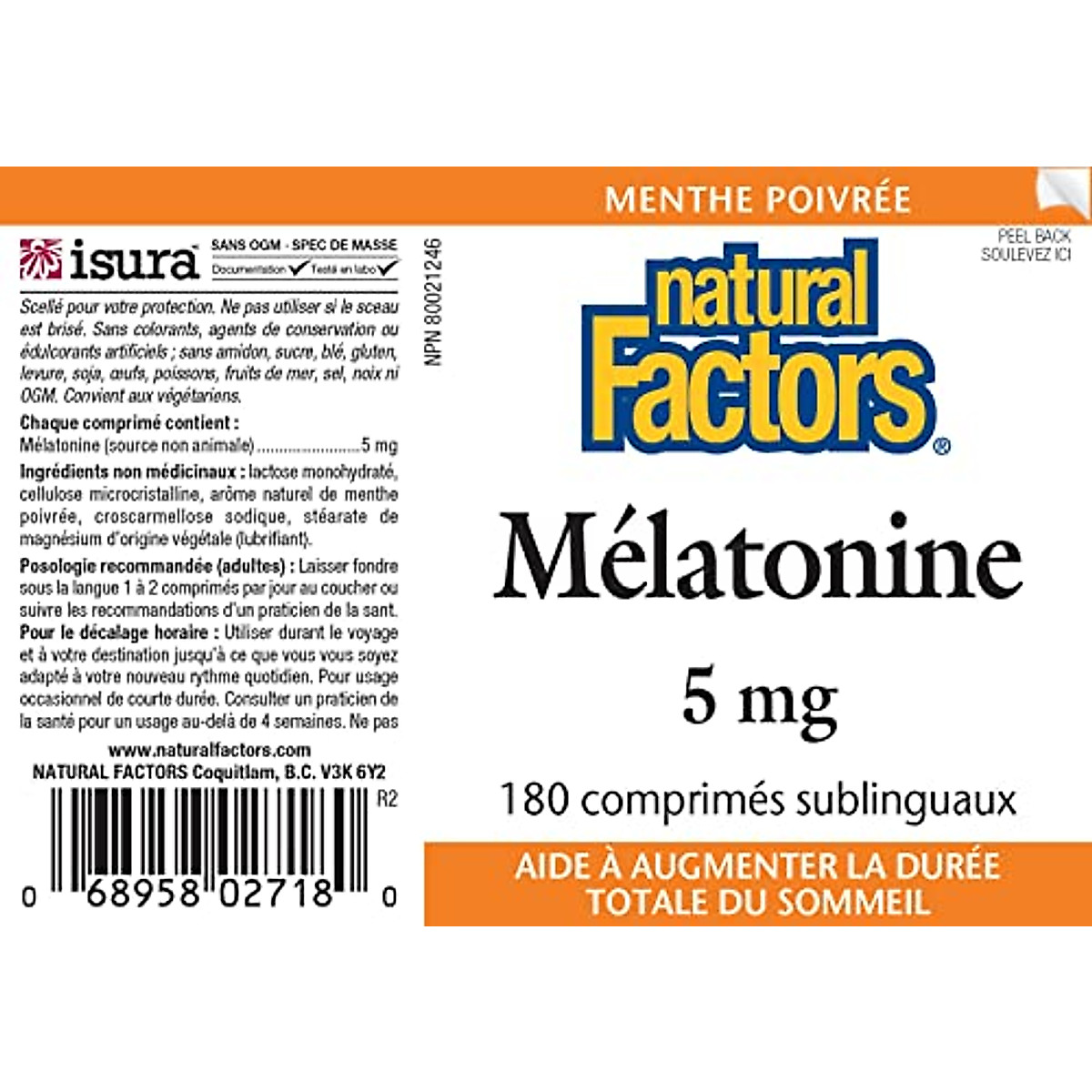 Stress-Relax Melatonin 5 mg by Natural Factors, Natural Sleep Aid, Resets the Sleep-Wake Cycle, 180 chewable tablets (180 servings), Peppermint Flavor