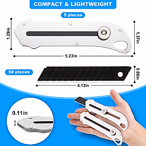 wapstibck 5 PACK Utility Knife Set, Stainless Steel Heavy Duty Multifunctional Retractable Box Cutter with 50 PCS SK5 Blades for Cardboard Packages Boxes Paper