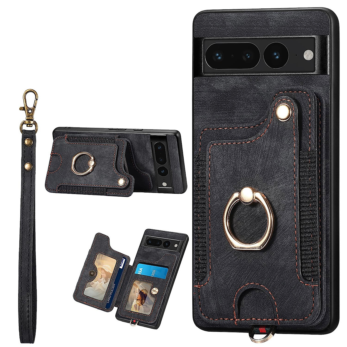 for Samsung A04 Phone case, Leather case flip Card Protection case Black