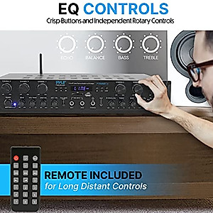 Pyle Wireless Home Audio Amplifier System - Bluetooth Compatible Sound Stereo Receiver Amp - 6 Channel 600 Watt Power, Digital LCD, Headphone Jack, 1/4'' Microphone IN USB SD AUX RCA FM Radio