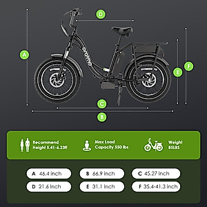 Oraimo Electric Bike for Adults,750W Motor (Peak 1000W) 20''x4.0 Fat Tire,Dual UL Certified 48V 10.4Ah Removable Battery,Ebike with 4A 3H Fast Charge,and Front Fork Suspension Electric Bicycle,Black