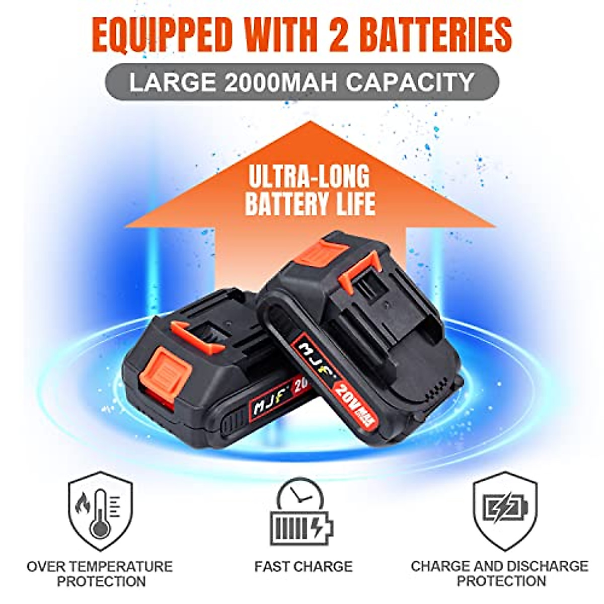 Mini Chainsaw Cordless 6-Inch with 2 Battery, One-Handed, Smooth Cutting, Portable Electric Chain Saw for Wood Cutting Tree Trimming, With Complete Chainsaw Kit, MJF