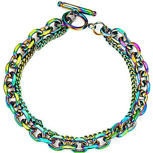 Jude Jewelers Stainless Steel Classic Plain Double Layer Wedding Statement Cocktail Party Strand Holiday Birthday Bracelet (Rainbow)