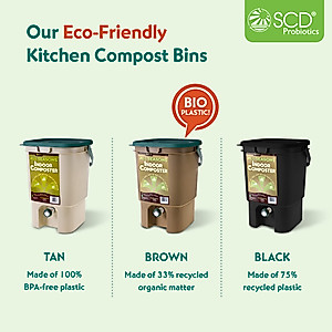 All Seasons Indoor Composter Starter Kit – 5 Gallon Black Compost Bin For Kitchen Countertop With Lid, Spigot & 1 Gallon (2 lbs.) Bag Of Dry Bokashi Bran – Made In USA by SCD Probiotics