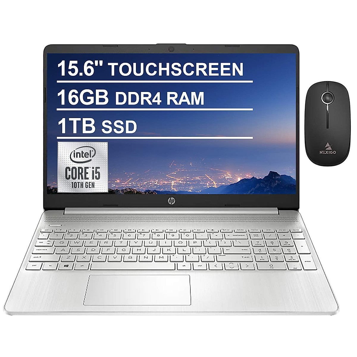 HP 2021 Pavilion 15.6 Inch FHD 1080P Touchscreen Laptop, Intel Core i5-1035G1 (Beats i7-7500U), 16GB DDR4 RAM, 1TB SSD, Bluetooth, Webcam, Win10, Silver + NexiGo Bundle