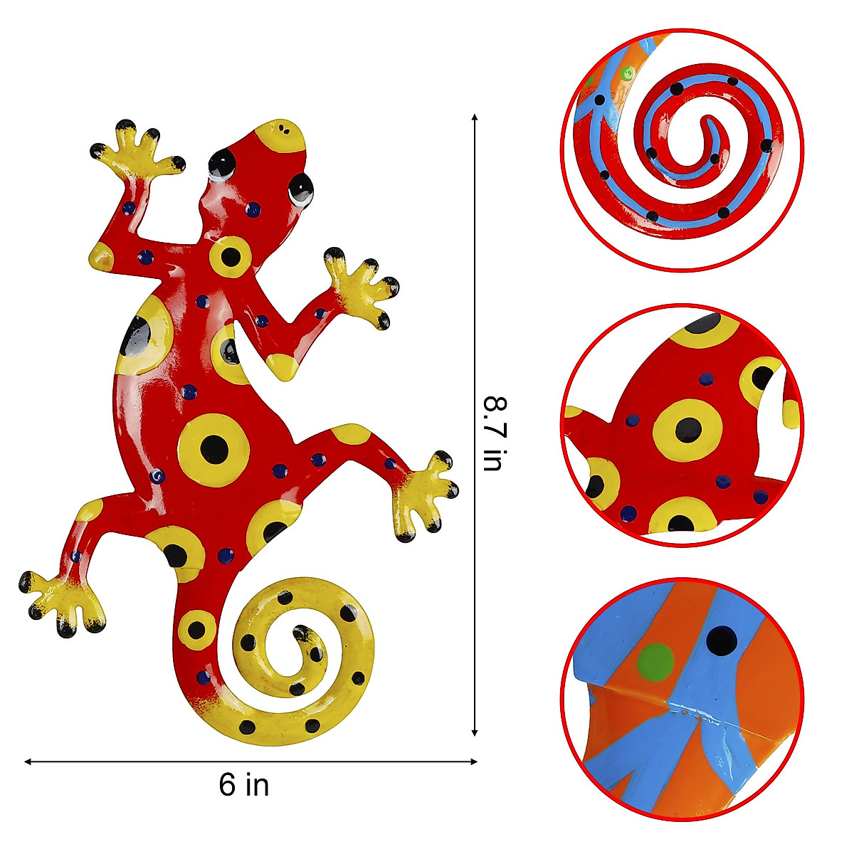 Ridota 6 Pack Metal Gecko Wall Decor, Metal Hanging Wall Art Sculpture for Indoor Outdoor Home Bedroom Living Room