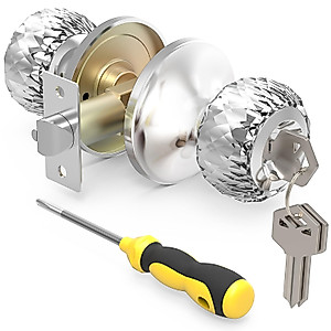 Vammcht Door Knob with Lock, Crystal Door Knobs Interior with Keys, Modern Diamond/Glass Door Lock Heavy Duty for Bedrooms Entrance Office, Polished Chrome Door Handles