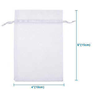 WLEAD Organza Bags 4x6 inches, 100PCS Valentine's Day Mother's Day Party,Christmas Organza Drawstring Gift Bags, Organza Jewelry Pouches,Makeup Organza Favor Bags,Wedding Giveaways (White)
