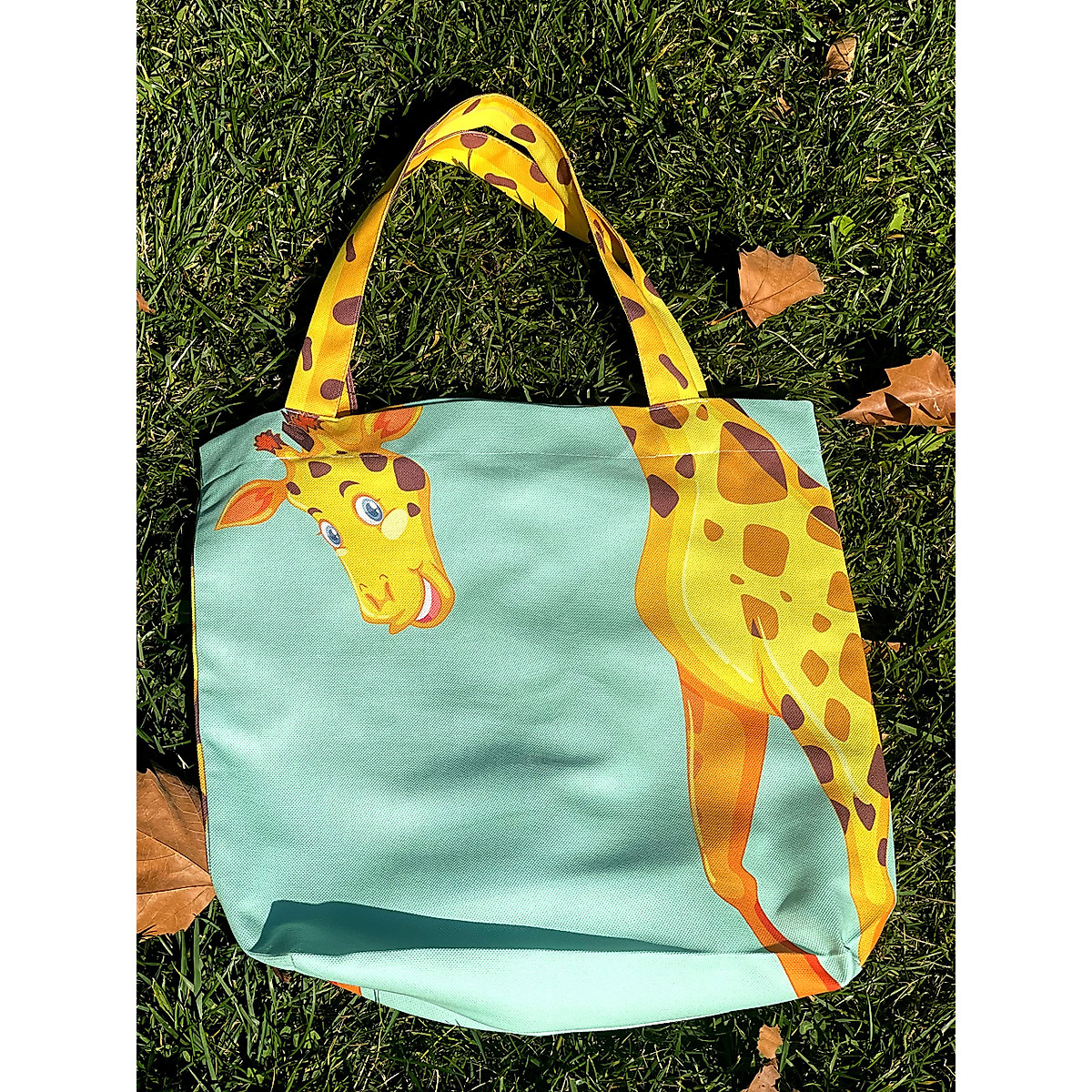 Giraffe Gifts for Women - Funny Giraffe Decor - Giraffe Lover Gift Bag for Women - Canvas Reusable Large Halloween Tote Bag for Grocery Shopping Beach - Book Tote Bag - Teacher Tote (Green - Giraffe)