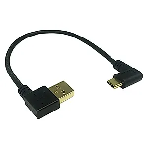 CERRXIAN 9 inch Gold Plated USB Left & Right Angle 3.0 Type C Male to Left Angle USB Type A 2.0 Male Fast Charge and Data Sync Cable L