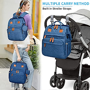 KABAQOO Diaper Bag Backpack, Large Baby Diaper Bags for Boys Girls, Baby Bag with USB Charging Port, Multifunction Waterproof Travel Back Pack for Moms Dads, Blue