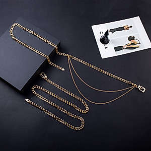 LOREMOW 2 Pcs Waist Chain Belt for Women Metal Belly Waist Chain Chunky Belt Chain Multilayer Chain for Dress Jeans G120