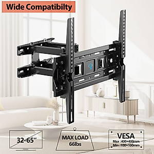 SJBRWN Full Motion TV Wall Mount for 26-65 Inch Flat Curved Screen TVs,Tilt and Swivel TV Mount with Articulating 6 Arms Extension Rotation, Max VESA 400X400mm Ups to 99 lbs Wall Mount TV Bracket