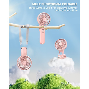 EasyAcc Portable Hand Held Fan, Ultra Quiet 5 Speed Personal Fan, LED Dispay USB C Rechargeable Handheld Fan, 180° Foldable Small Desk Fan, Electric Cooling Fan&PowerBank for Office Home Travel
