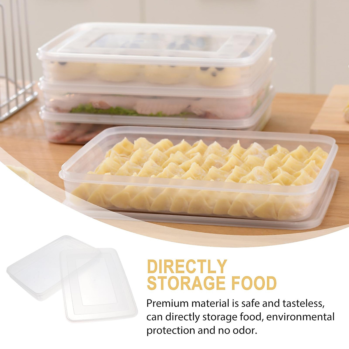 HOMSFOU 2pcs Dumpling Box Containers for Fridge Large Plastic Container Flat Storage Bins Stackable Food Storage Containers Refrigerator Box Dumpling Case Kitchen Supply Dumpling Tray