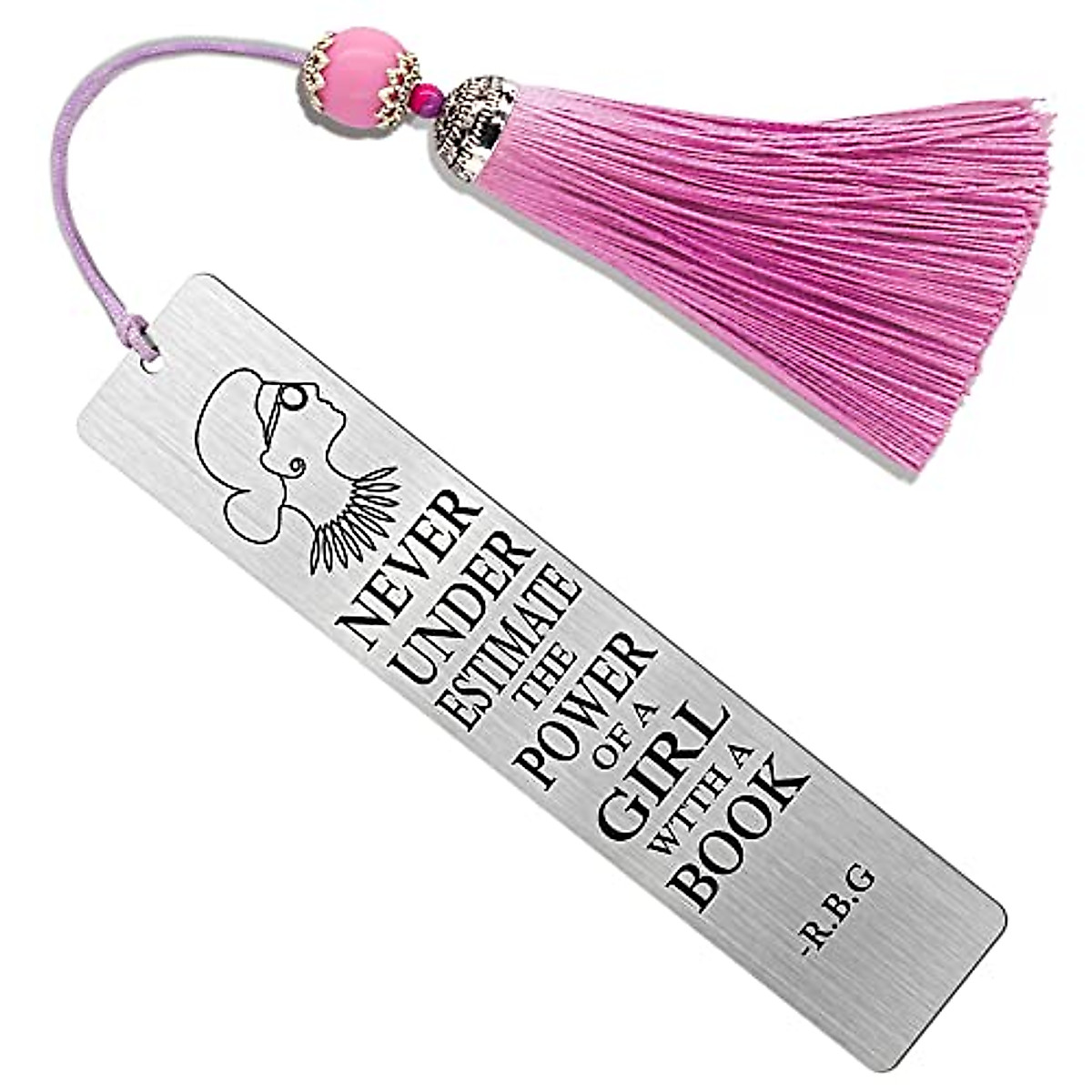 YUWANTR Never Underestimate The Power of A Girl with Book Metal Bookmark Book Lover Gifts for Women Teens Students Friends Bookworm Readers RGB Inspirational Bookmark